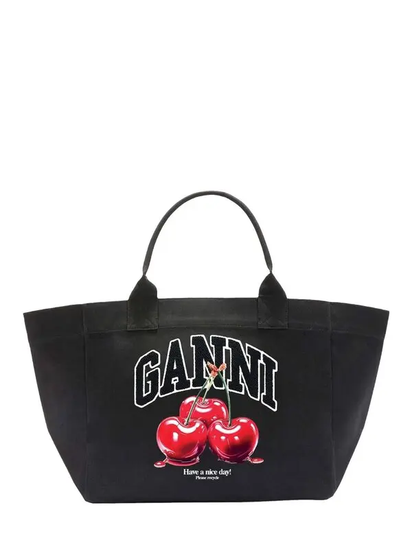 GANNI Cherry Print Tote Bag - Phantom Black