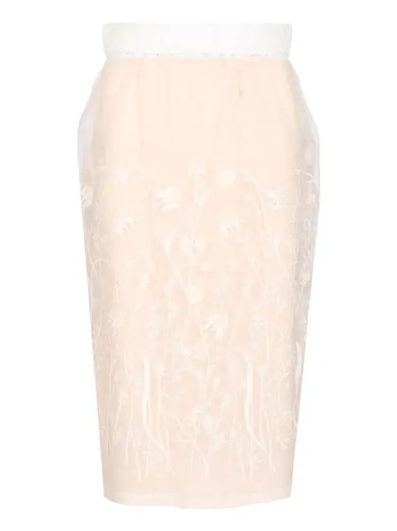 P.a.r.o.s.h Floral Embroidered Midi Skirt - White
