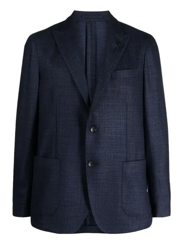 LARDINI Brooch-detail Single-breasted Chambray Blazer - Black