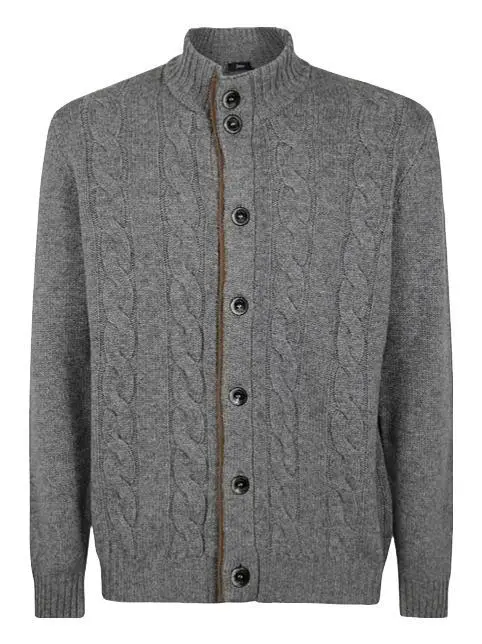 Herno Button-detailed Round Neck Sweater - Grey