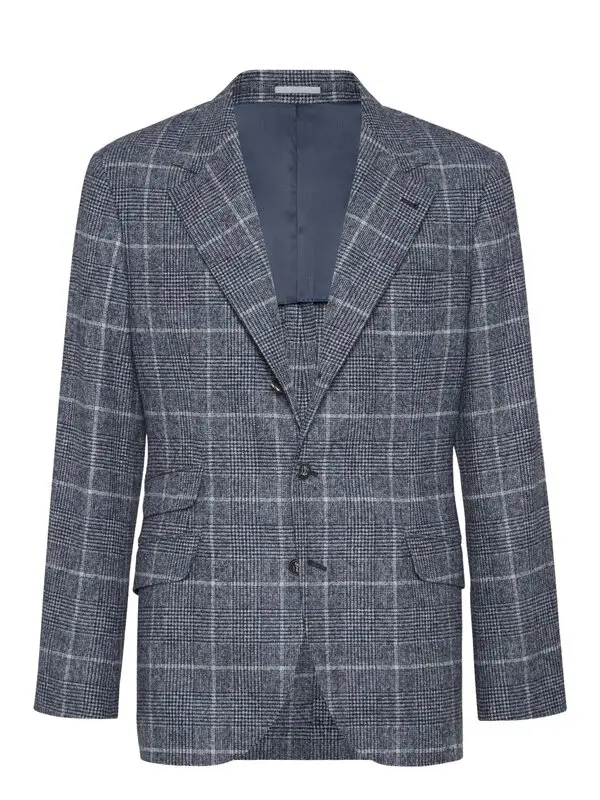 Brunello Cucinelli Overcheck Prince Of Wales Deconstructed Cavallo Blazer - Gray
