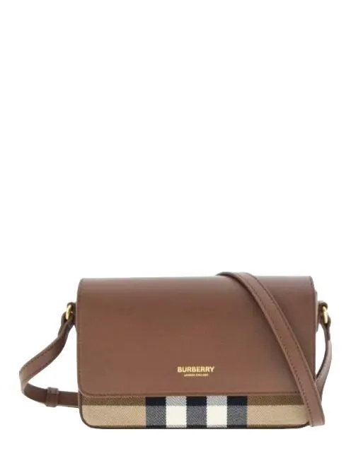 Burberry Check And Leather Crossbody Bag - Brown