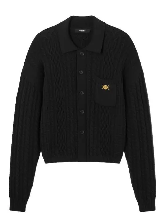Versace Mixed-stitch Knitted Cardigan - Black
