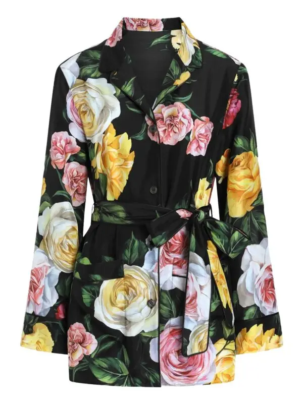 Dolce & Gabbana Floral Print Belted Shirt - Black