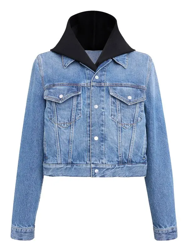 Alaïa Buttoned Long-sleeved Denim Jacket With Hooded Collar - Blue