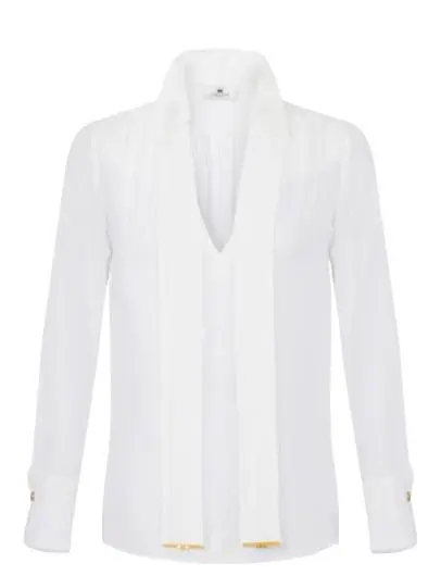 Elisabetta Franchi Tie-neck Long Sleeve Blouse - Ivory