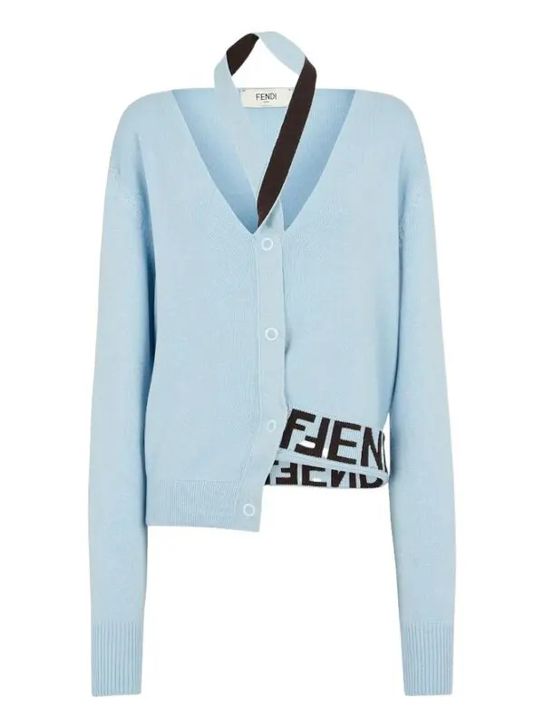 Fendi Light Wool Blend Cut-out Detailed Cardigan - Blue