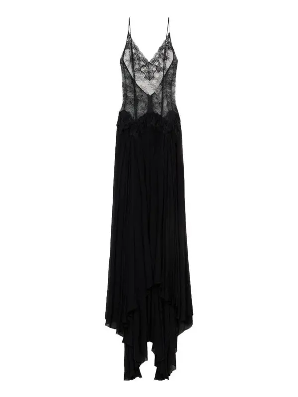 Blumarine Spaghetti Strap V-neck Dress With Slit - Black