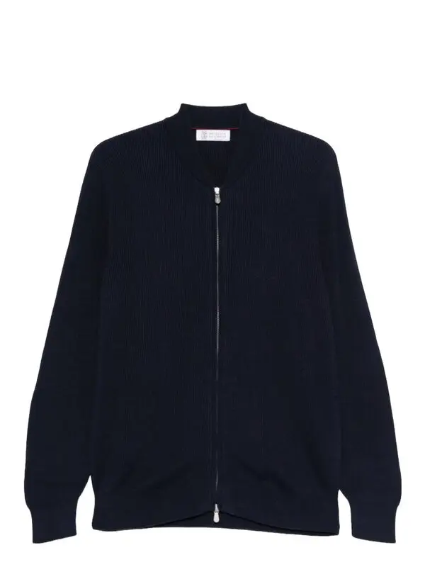 Brunello Cucinelli Zip-up Ribbed Knit Cardigan - Dark Blue