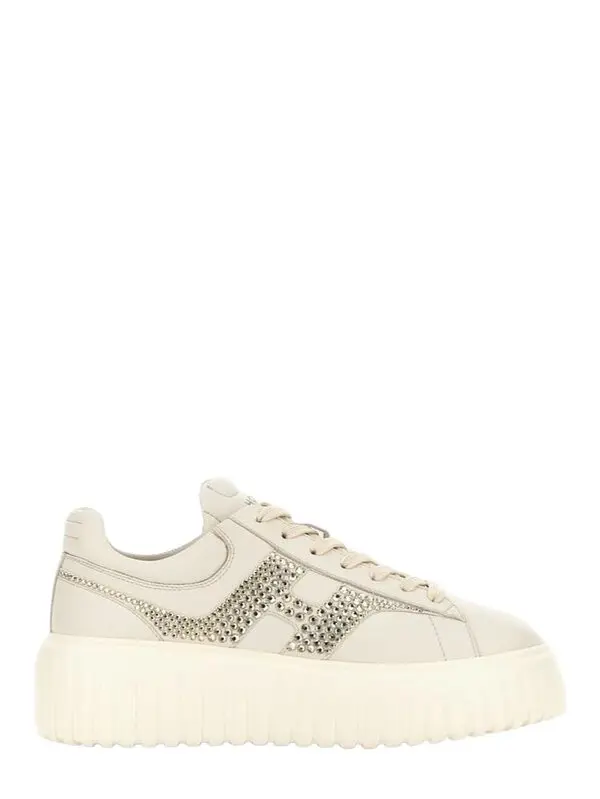 Hogan Platform Sneakers With Rhinestones - Ivory Gold