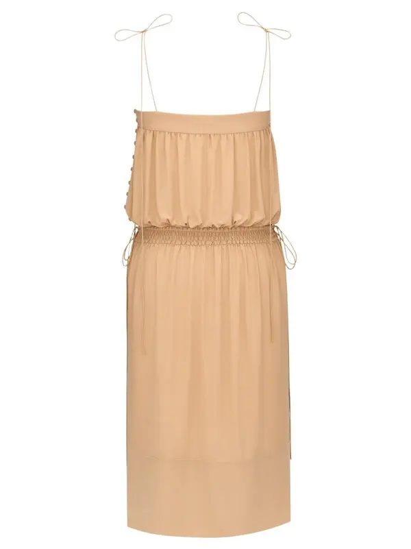 Saint Laurent Balloon Smocked Midi Dress - Nude Clair