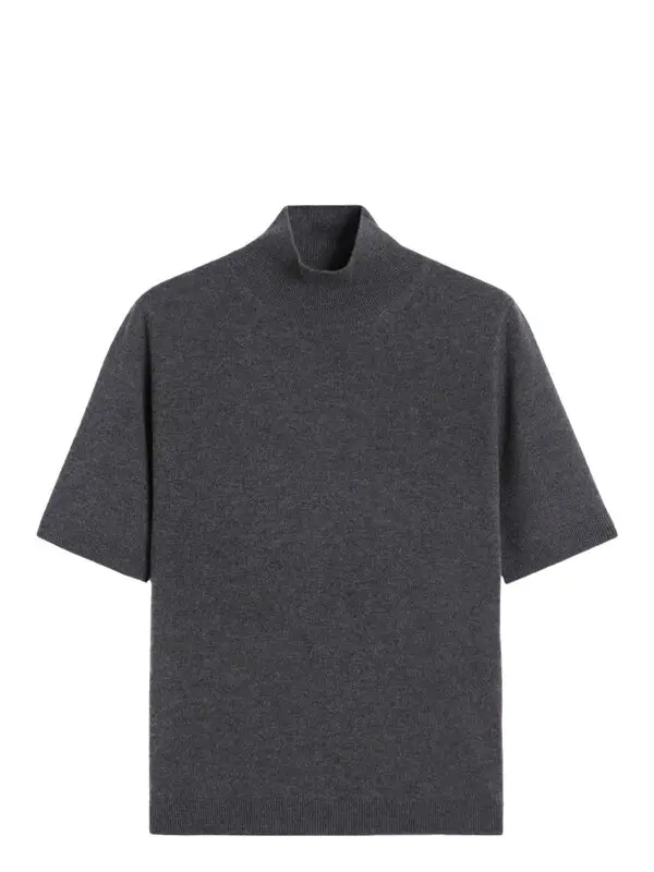 Max Mara Mock Neck Wool Top With Ribbed Detailing - Medium Gray