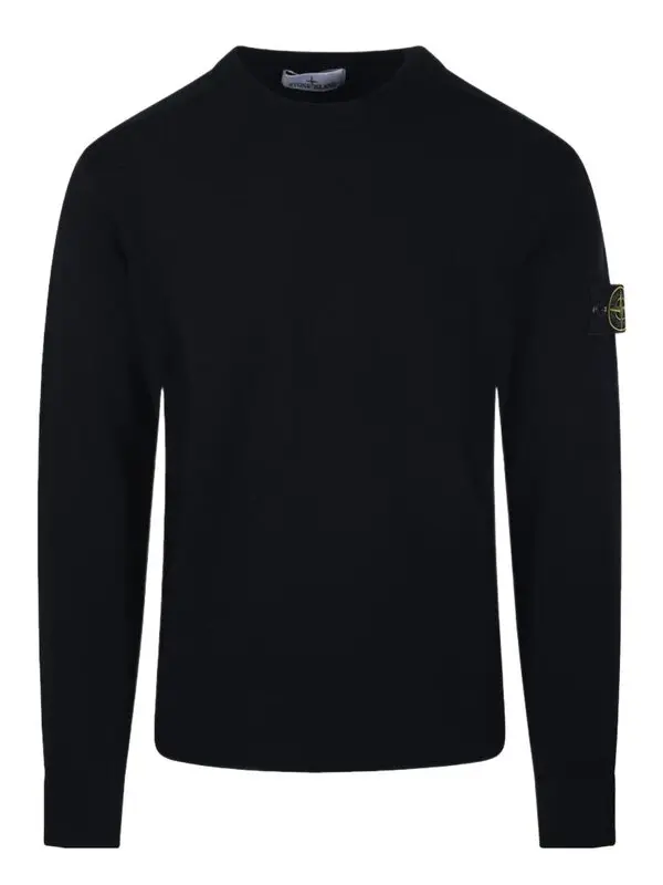 Stone Island Logo Patch Crewneck Sweater - Black