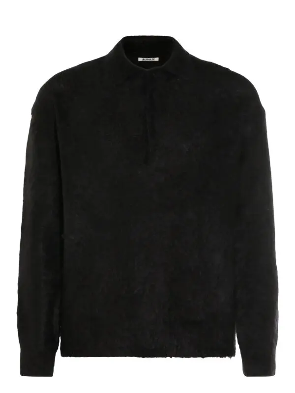 Auralee Fuzzy Knit Polo Sweater - Black