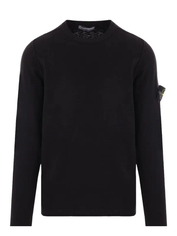 Stone Island Logo Patch Crewneck Jumper - Black