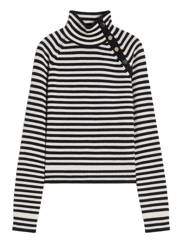 Max Mara Paniere Striped Button Roll-neck Sweater - Black