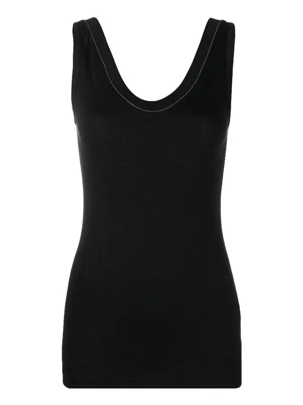 Brunello Cucinelli Sleeveless Tank Top With Contrast Trim - Black
