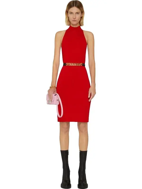 Givenchy Sleeveless High Neck Knit Dress - Red