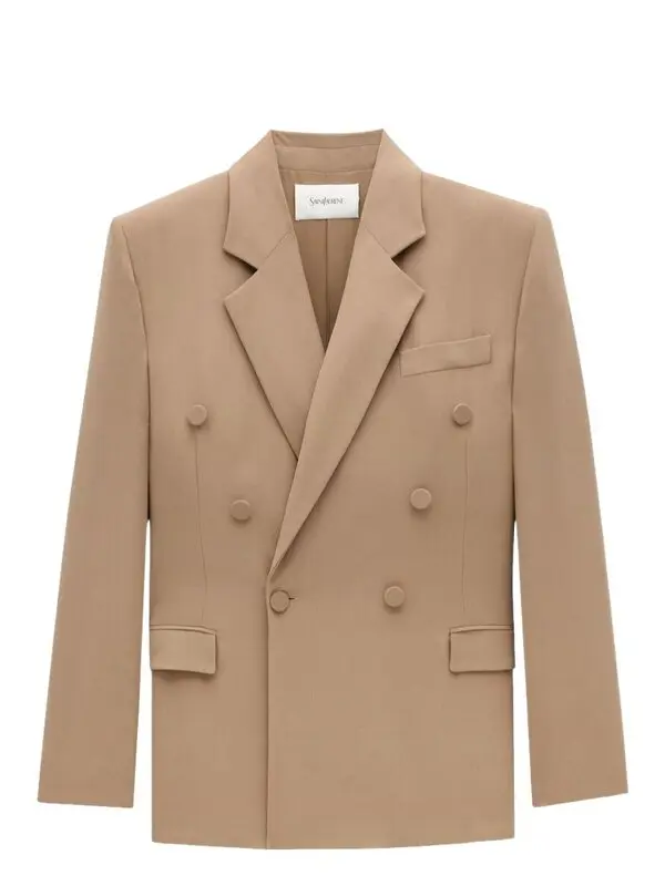 Saint Laurent Double-breasted Silk Blazer - Beige