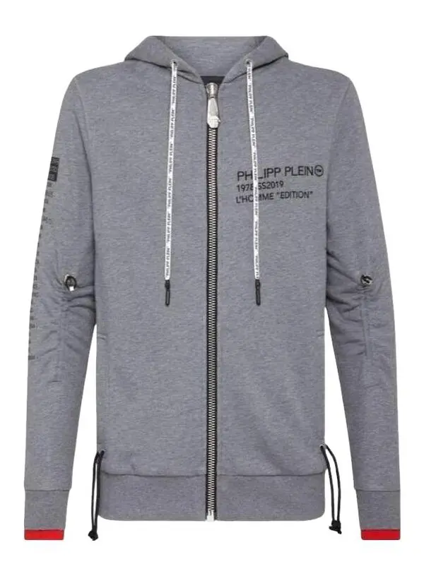Philipp Plein Logo Casual Zip-up Hooded Jacket - Gray