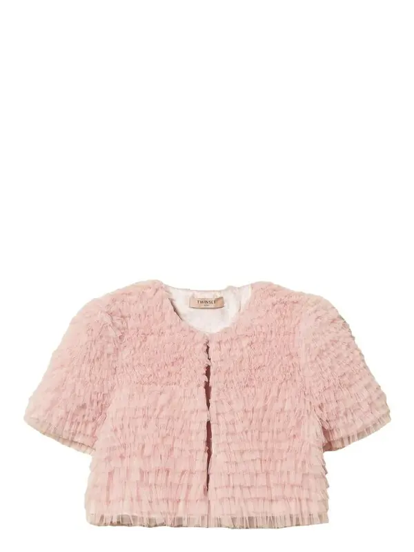 TWINSET Cropped Tulle Ruffle Jacket With Tassel Details - Pink