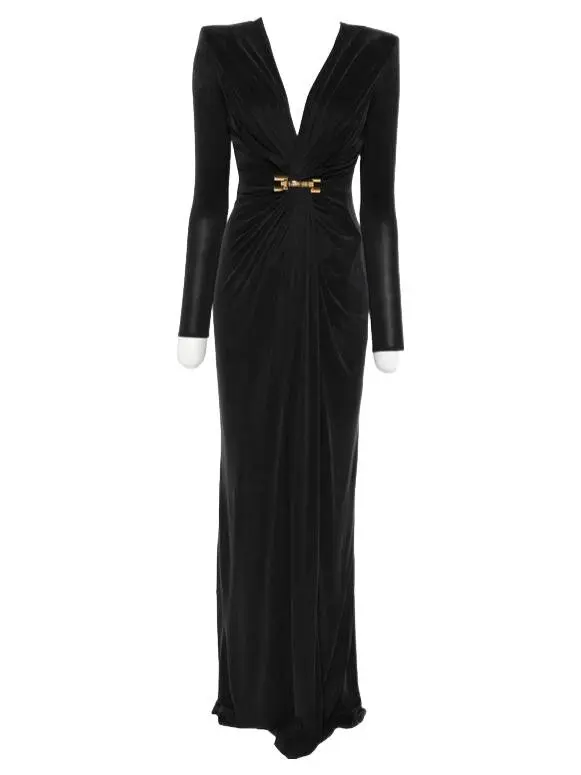Elisabetta Franchi Gown With Golden Metal Detail - Black