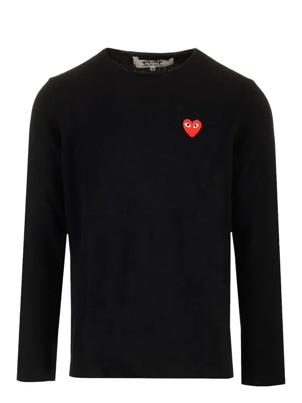 Play Comme Des Garcon Heart Logo Wool Sweater - Black