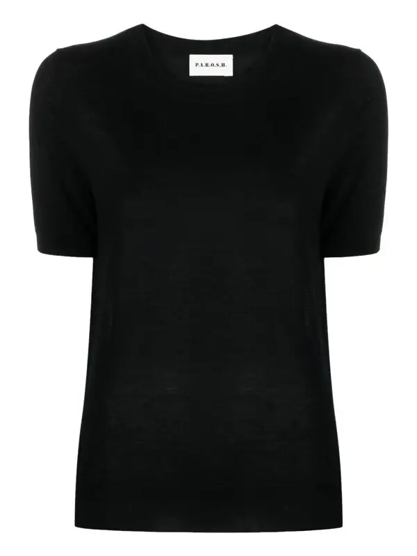 P.a.r.o.s.h Fine-knit Short-sleeves Top - Black