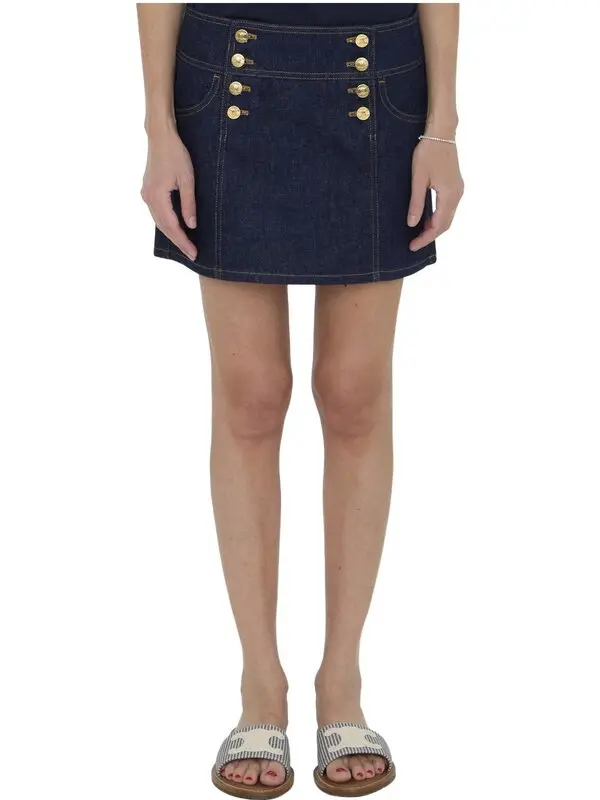 Celine Trapeze Mini Skirt In Denim - Black