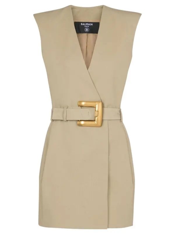 Balmain Anthem Belted Blazer Dress - Nude