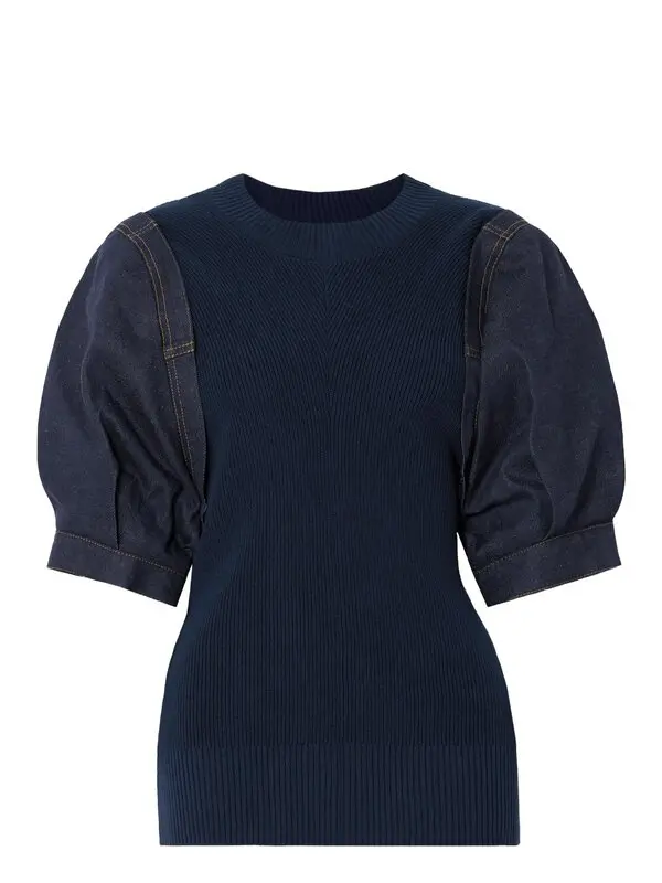 Sacai Short Sleeve Open-thread Detail Sweater - Indigo