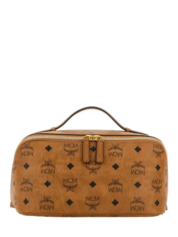 Mcm Logo Printed Top Handle Bag - Brown