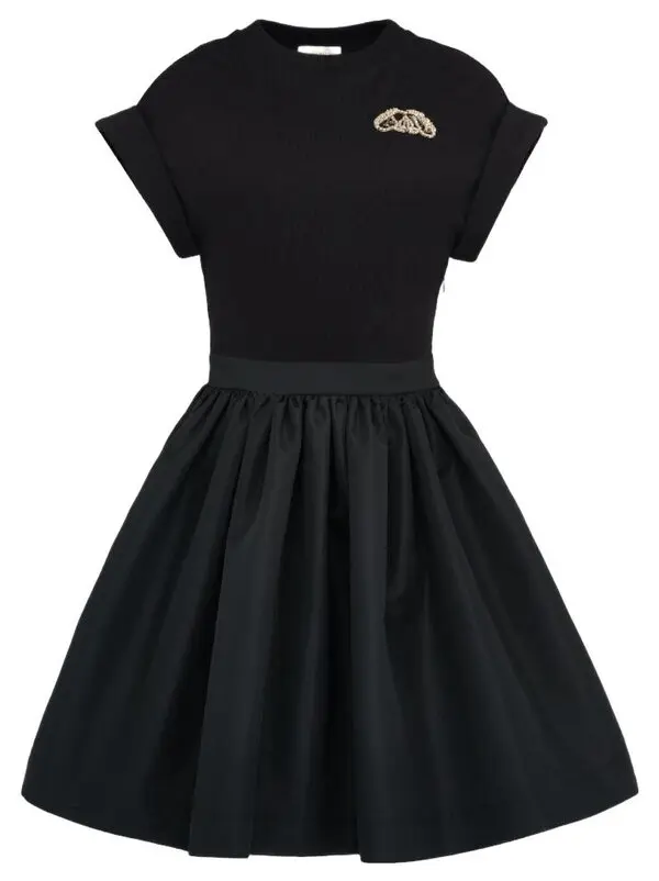 Alexander McQueen Crewneck Mini Dress With Pleated Skirt - Black