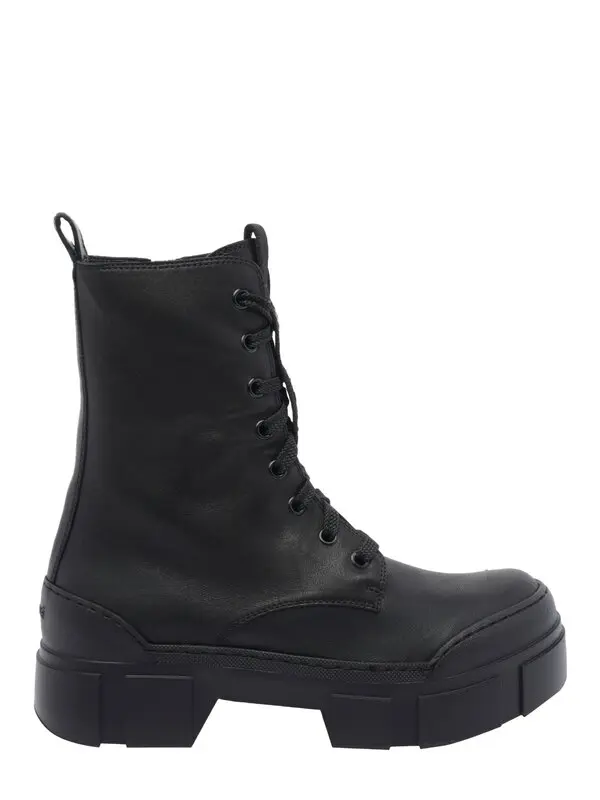VIC MATIE Round-toe Lace-up Combat Boots With Thick Sole - Black