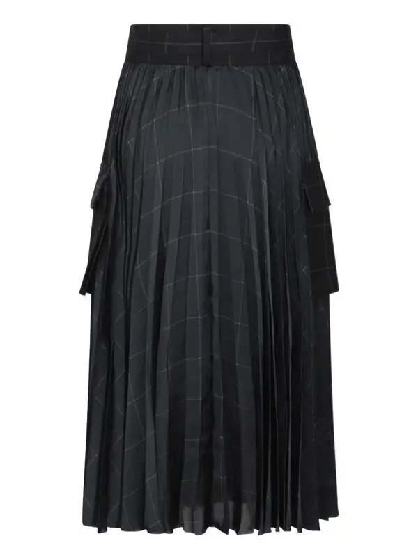 Sacai Windowpane Satin Pleated Skirt - Black