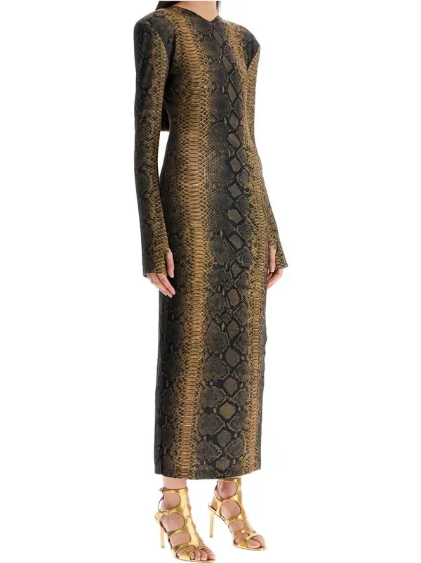 Norma Kamali Snake Print V-neck Long-sleeve Dress - Black