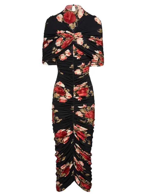 Magda Butrym Printed Pleated Cape Dress - Black/printed