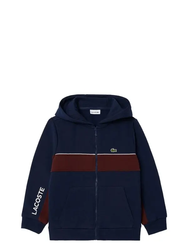 Lacoste Fleece Zip-up Hoodie - Navy Blue/bordeaux Red