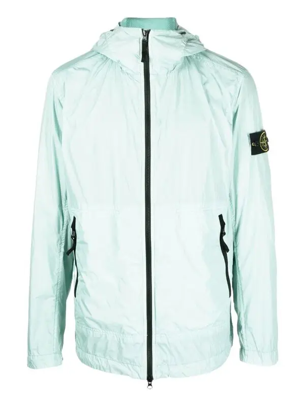 Stone Island Zip-up Hooded Jacket With Logo Patch - Sky Color