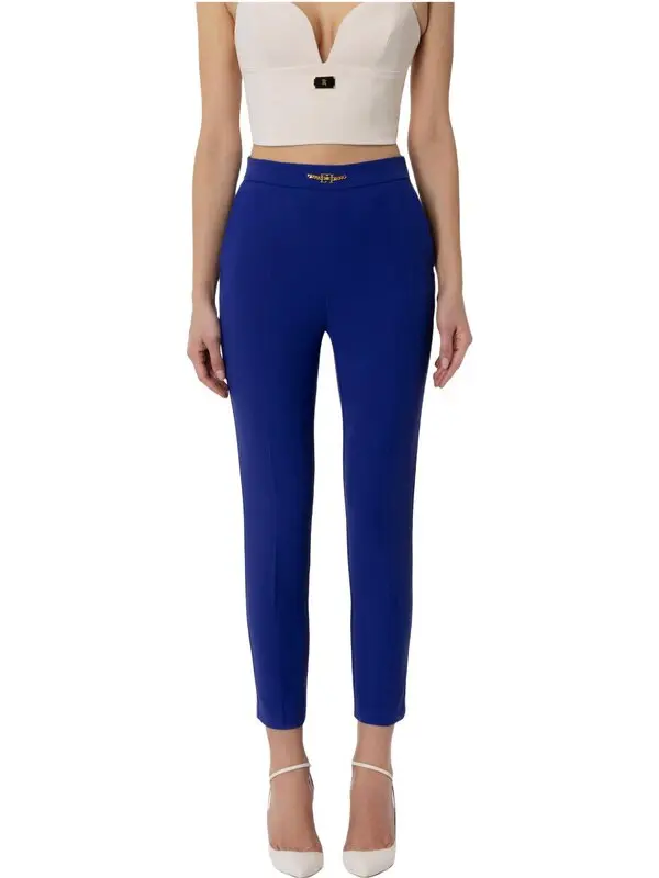Elisabetta Franchi Logo Plaque Tapered Trousers - Blue