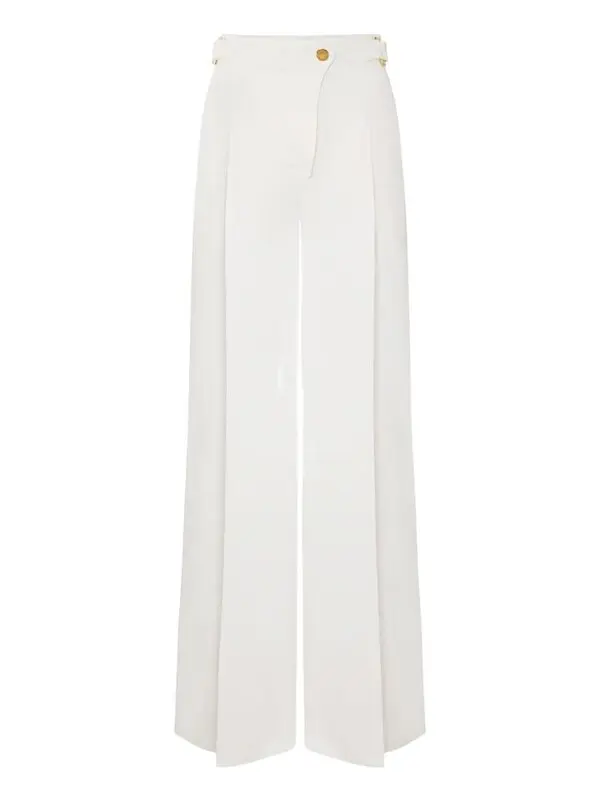 Elisabetta Franchi High-waisted Wide-leg Pants With Gold Detailing - White
