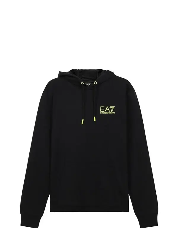 EA7 Cotton Hoodie With Logo Print - Black