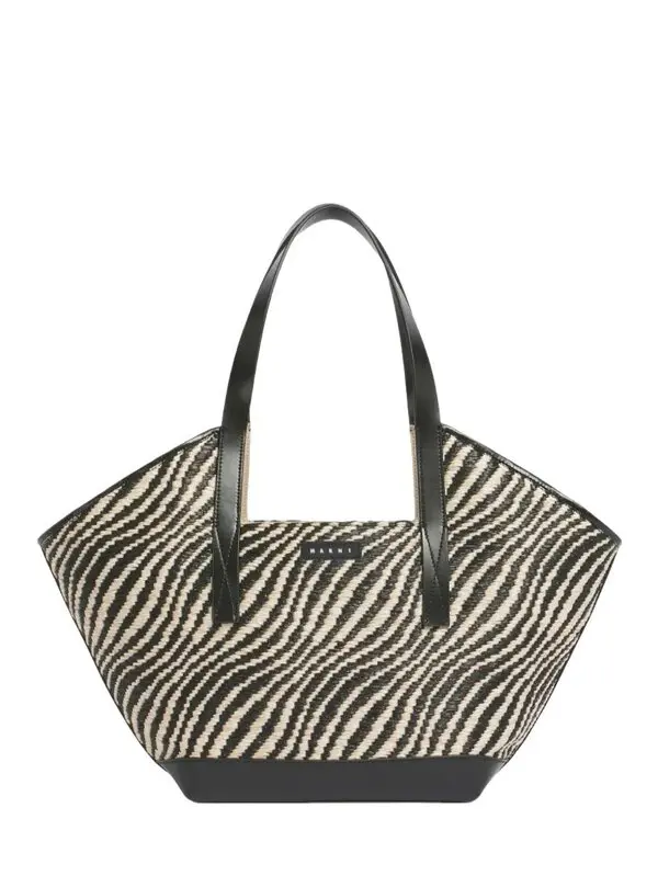 Marni Raffia-effect Waves Small Tote Bag - Black
