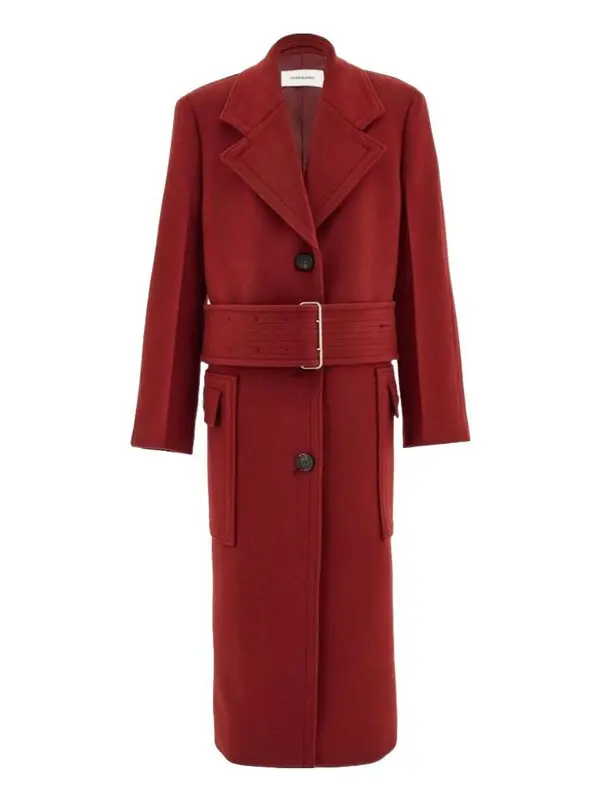 FERRAGAMO Long-sleeved Tailored Coat With Belt - Bordeaux