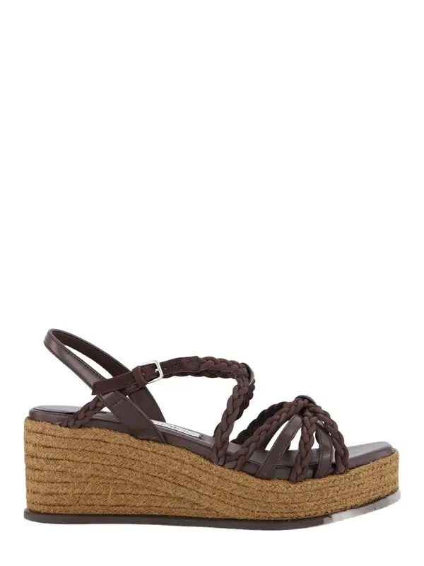 JIMMY CHOO Braided Leather Wedge-heel Sandals - Chocolate/coffee Brown