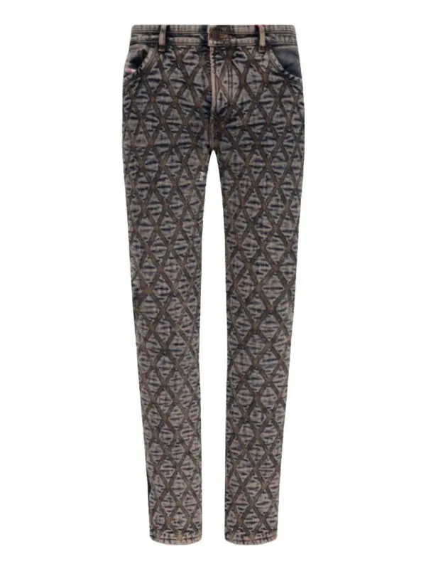 DIESEL® Quilted Diamond Pattern Straight-leg Jeans - Black