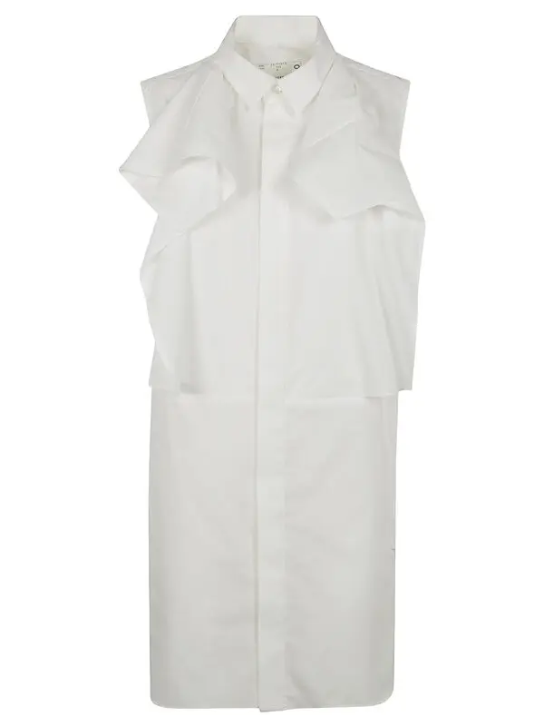 Sacai Sleeveless Ruffled Shirt Dress - Off White