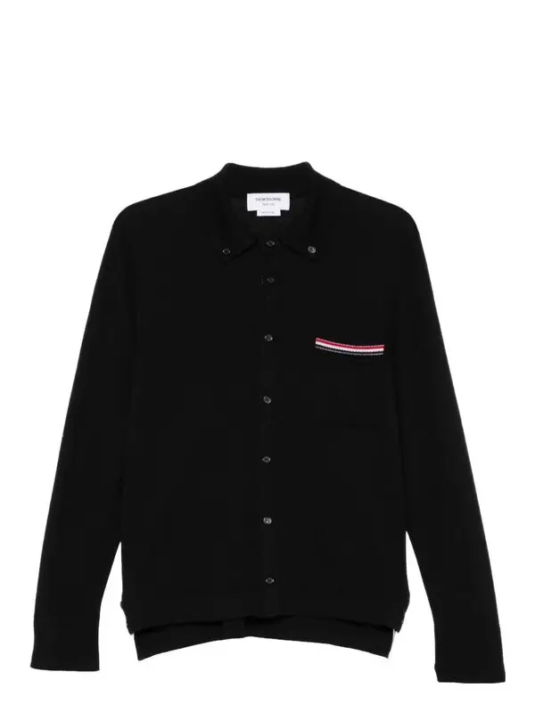 Thom Browne Virgin Wool Cardigan With Rwb Stripe Detail - Black