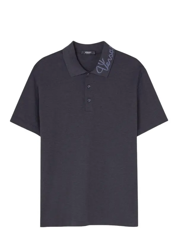 Versace Logo-embroidered Cotton Polo Shirt - Gray