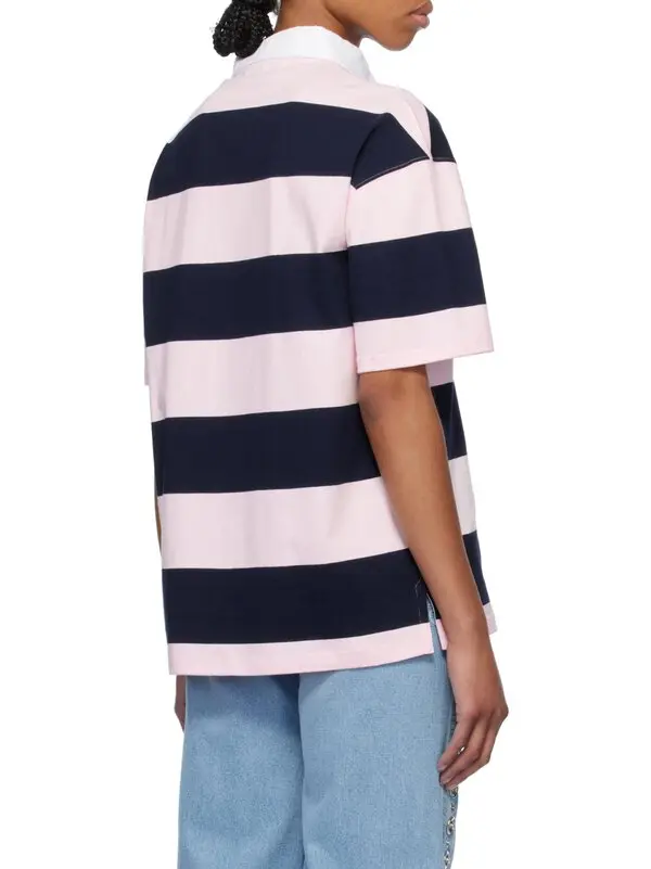 Coperni Logo Embroidered Striped Polo Shirt - Powder Blue